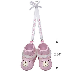 Hallmark Keepsake Christmas Ornament 2019 Year Dated, Baby Girl’s First Christmas Pink Teddy Bear Booties