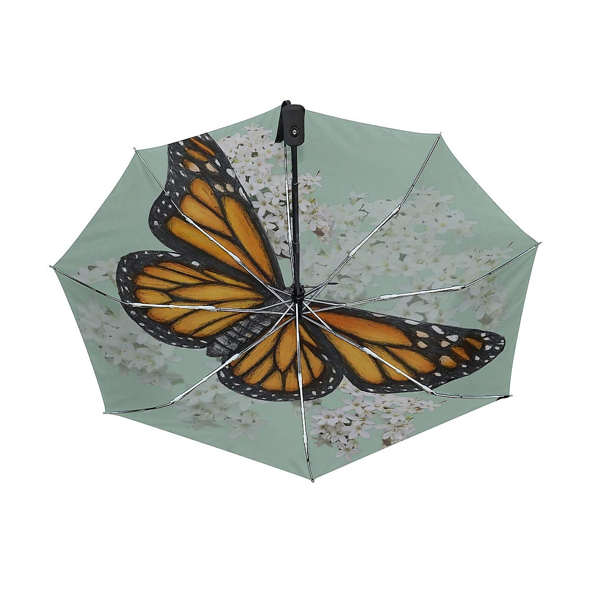 Compact Travel Umbrella Monarch Butterfly Illustration Drawn In Pen With Digital Color Sun & Rain Auto Open Close Protable Windproof Folding Umbrellas