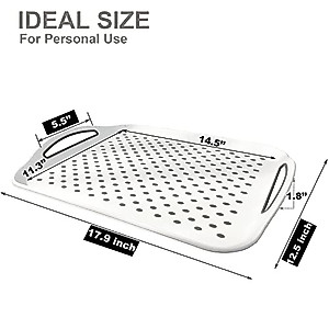 Large Non Slip Serving Tray with Handles, Silicone Gripping Nubs Food Trays for Eating, Dishwasher Safe Lap Trays for Dinner Snack Fruit Dessert Breakfast Beverage, Rectangular, Set of 2, White