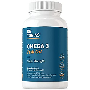 Dr. Tobias Omega 3 Fish Oil, 2000mg Triple Strength Omega 3 Supplement with 800mg EPA 600mg DHA Per Serving, Fish Oil Omega 3 Supplements for Heart, Brain & Immune Support, 90 Softgels, 45 Servings