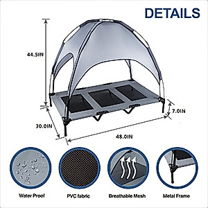 Hooyeatlin Outdoor Dog Bed with Canopy - Elevated Dog Bed Portable for Cooling Raised Pet Cot with Removable Cover Gray (L Size)