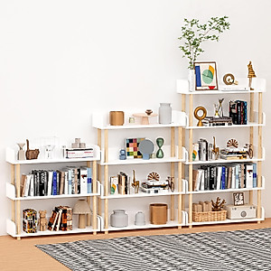 Petpvilit 4-Tier Wooden Bookshelf, Modern Open Bookcase with Top Edge and Solid Wood Frame, Freestanding Bookshelf Storage Organizer for Home Office Living Room