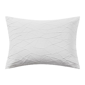 Vera Wang - Queen Duvet Cover Set, Luxury Bedding with Button Closure, Includes Matching Shams (Abstract Crinkle White, Queen)