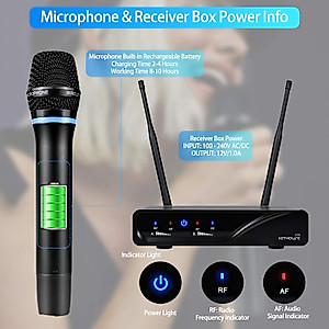 KITHOUSE J10 Wireless Microphone Karaoke System Rechargeable, UHF Metal Cordless Microphone Handheld with Volume Echo Treble BASS Control and Receiver Box for Singing Karaoke Speech Meeting