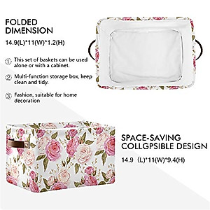SEULIFE Floral Flower Rose Pink Foldable Storage Basket, Large Collapsible Organizer Storage Bin Cube Toys Storage Boxes with Handles for Bathroom Kids Nursery Closet Storage, 1 Pack