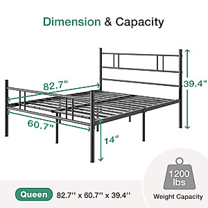 Novilla Queen Bed Frame Simplicity Style with Headboard and Footboard, 14" High Metal Platform Bed Frame for Bedroom, Guest Room, Heavy Duty Metal Slats Support, No Box Spring Needed, Easy Assembly