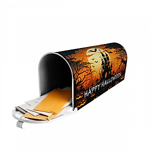 Brunt Halloween Starry Night Haunted House Pumpkin Magnetic Mailbox Covers - Large Orange Post Letter Box Covers - Garden Yard Home Decor for Outside - 21" x18"