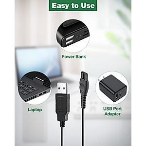 JOVNO 15V USB Charging Cable for HQ8505 2300 7000 5000 3000 Series 3500 mg5750 mg7750 S1560 Electric Shaver Razor Multigroom Beard Trimmer, 15V 0.36A Power Supply Adapter Charging Cord