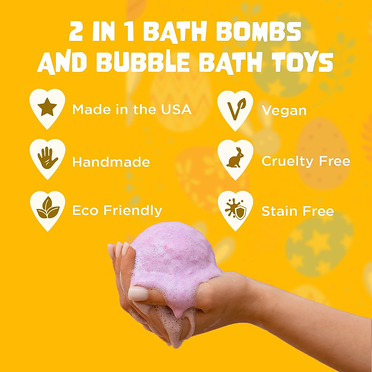 Easter Bath Bombs for Kids with Surprise Toys Inside (6 Pack) - Perfect Basket Stuffers - USA Made, Won't Stain Tub, Incredible Fragrances - Large Bubble Bomb for Girls & Boys by Two Sisters