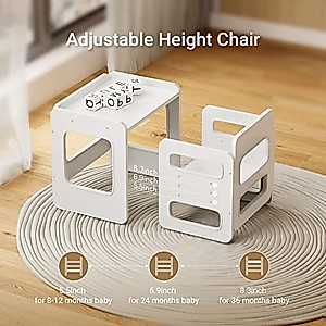 Tilhumt Montessori Weaning Table and Chair Set, Toddler Kids Table and Chair Set, Adjustable Height and Activity Table with Fence for Read, Play Toys, Crafts, Montessori Furniture for Toddlers