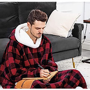 Oversized Wearable Blanket Hoodie, Hooded Blanket Sweatshirt with Pockets, Cozy Warm Fleece Sherpa Blanket, Gifts for Adults Mom Wife Girlfriend Men (Color : Red, Size : Oversize)