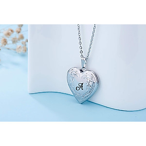 YOUFENG Locket Necklace that Holds Pictures Initial Alphabet A-Z Letter Pendant Necklace Platinum Plated Gifts for Women