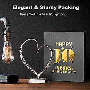 10 Year Anniversary for Her Gifts, 10th Wedding Anniversary for Couples Gifts, 10 Year Tin Anniversary Idea Gift for Wife, Hand Forged Tin Aluminum Heart Keepsake Decor, Tenth Gift for Him Anniversary