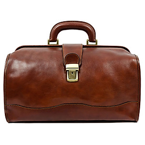 Time Resistance Leather Doctor Bag - Italian Handmade Medical Bag - Vintage Style Leather Handbag - Leather Briefcase for Men and Women - Top Handle Gladstone Bag