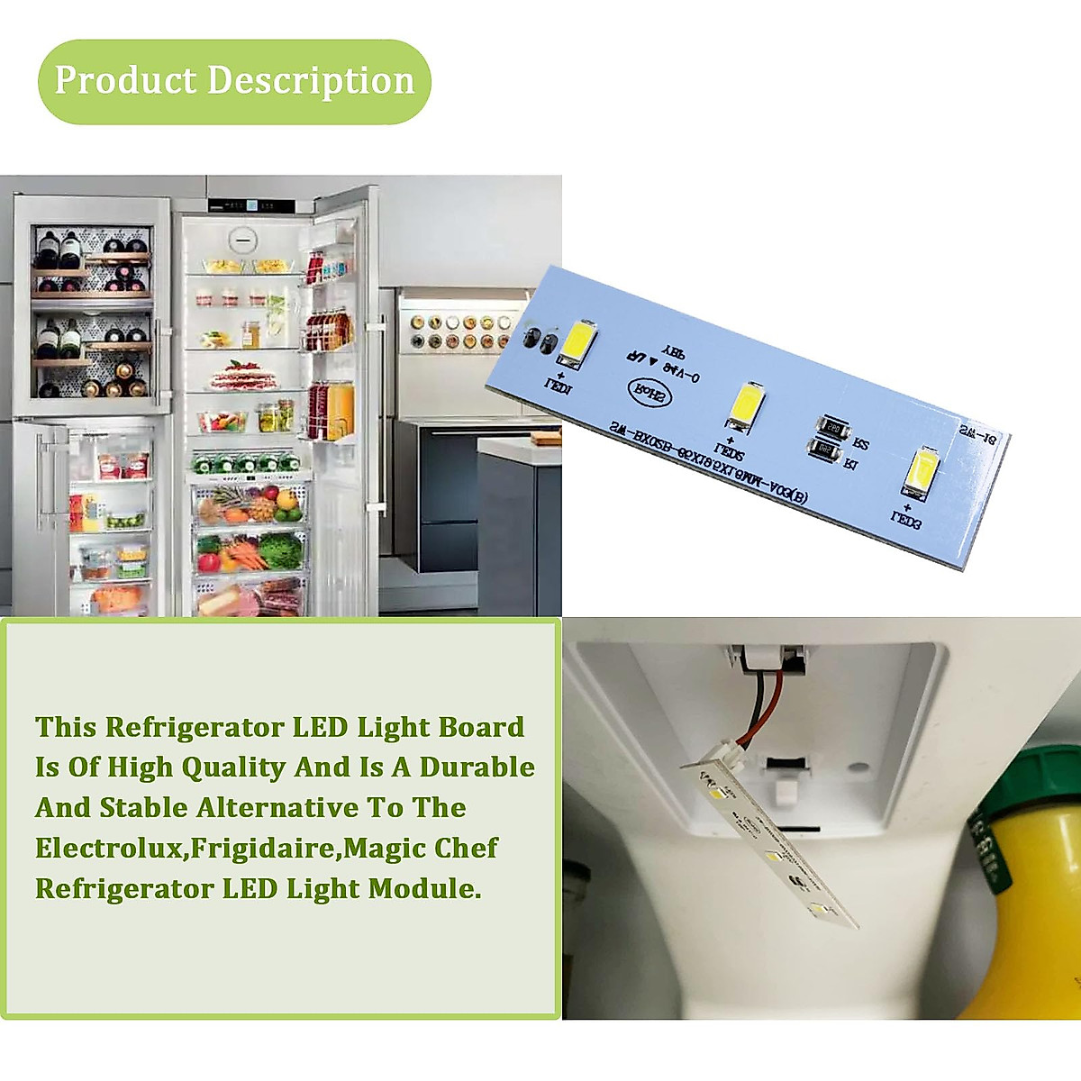 SW-BX02B Refrigerator LED Light Board and Refrigerator Bulb Replacement for Frigidaire LED Light，Refrigerator LED Light Module ZBE2350HCA(2pc)