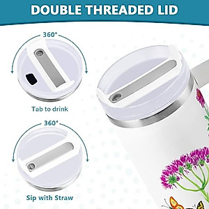 ODAWA 40 Oz Wildflower Butterflies Stainless Steel Insulated Tumbler with Handle and Straw Travel Insulated Tumblers