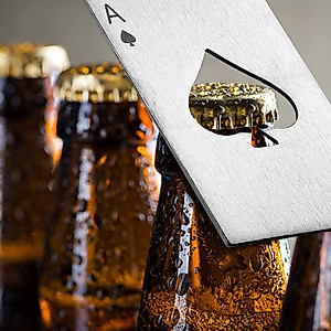 ZB.soar Bottle Openers, Stainless Steel Poker Card Can Openers, Beer Opener Ace Card Bottle Cap Openers Poker Cap Openers (Silver & Black,2 Pcs)