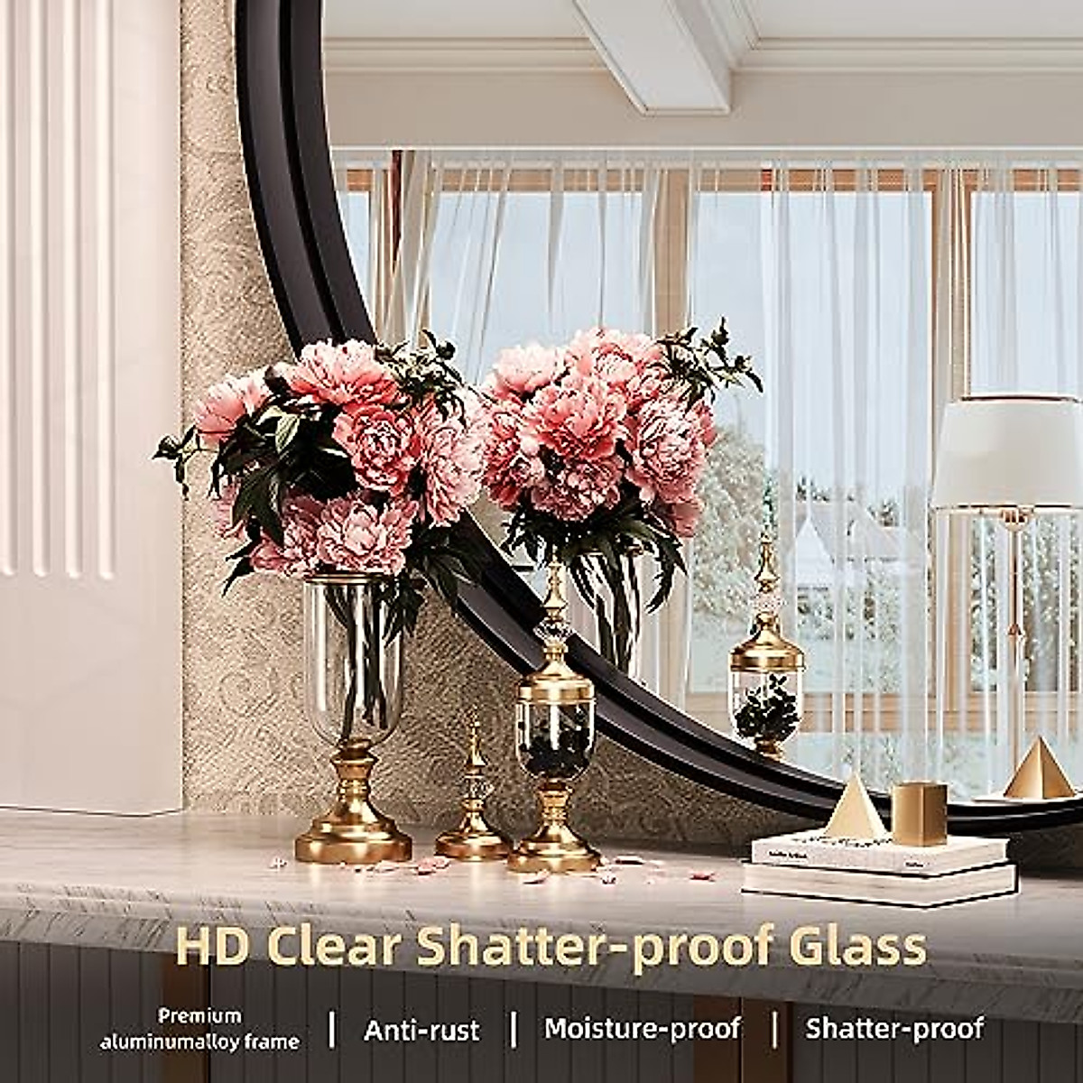 Hasipu 20×20 Inch Wall Mirror for Bathroom, Round Black Metal Frame Bathroom Mirrors, Modern Wall Mounted Vanity Mirror for Bathroom