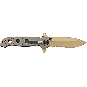 CRKT M21-14DSFG EDC Folding Pocket Knife: Special Forces Everyday Carry, Tan Serrated Edge Blade, Veff Serrations, Automated Liner Safety, Dual Hilt, Desert G10 Handle, Reversible Pocket Clip