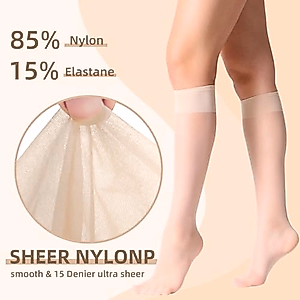 MANZI 12 Pairs Lady's Sheer Knee High Stockings, 12 Pairs Nude
