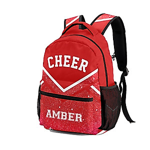 Cheer Cheerleader Red Backpack with Name Text Custom Laptop Bag for Work Travel Office