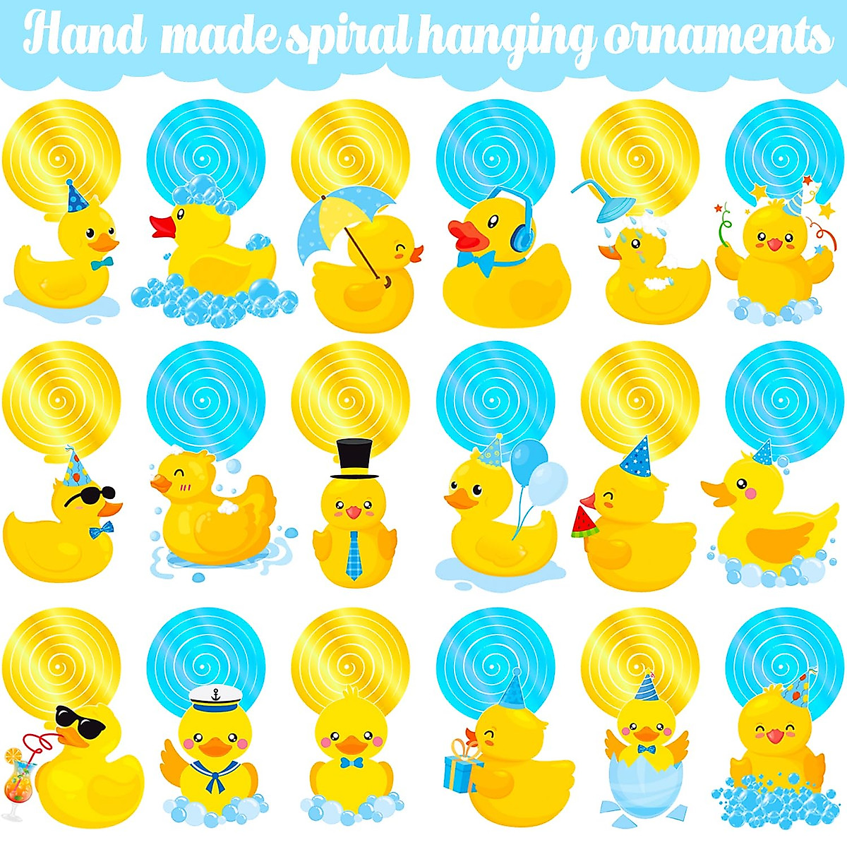 Rubber Duck Hanging Swirls 20Pcs Duck Birthday Party Hanging Decorations Rubber Duck Ceiling Swirls Duck Party Streamers for Duck Themed Baby Shower Birthday Party Supplies