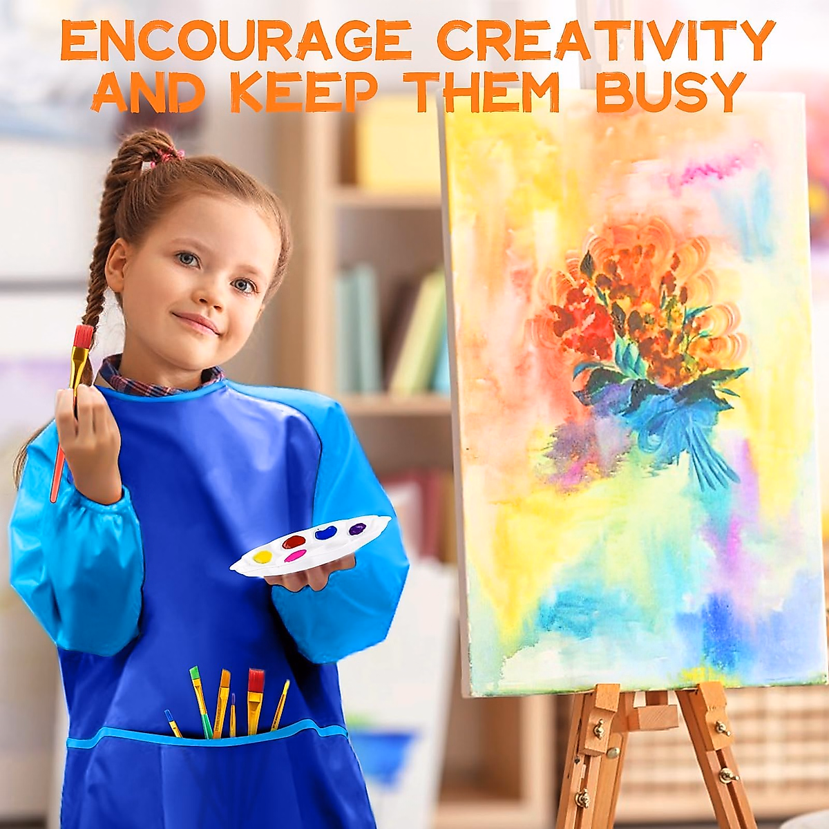 POPYOLA Acrylic Paint Set for Kids, Non Toxic Kids Painting Set with Tabletop Easel, Acrylic Paints, Smock, Canvases, Wooden Stencils, Brushes, Painting Kit Gift for Beginner Student Toddlers