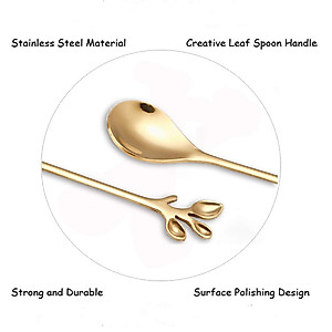 AnSaw Gold Small Swan Base Holder With Gold 10Pcs 4.7Inch leaf Handle Coffee Spoon Set