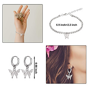 Hicarer Big Butterfly Pendant Necklace Rhinestone Chain Shiny Crystal Choker Pendant Collar Necklace and Butterfly Bracelet Butterfly Earrings Jewelry for Women