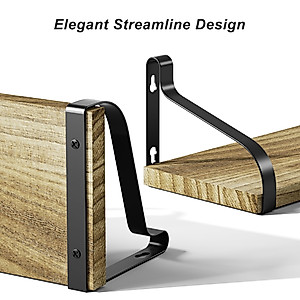 Love-KANKEI Floating Shelves Wall Mounted Set of 3, Rustic Wood Wall Storage Shelves for Bedroom, Living Room, Bathroom, Kitchen, Office and More Carbonized Black