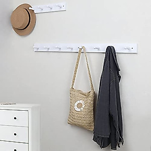 WEBI Coat Rack Wall Mounted Long,34'' Clothes Rack Wall Coat Hanger,Wood Coat Hooks Wall Mounted,Hat Rack for Wall,Peg Rack,8 Hooks for Hanging Coats,Clothing,Jacket,White