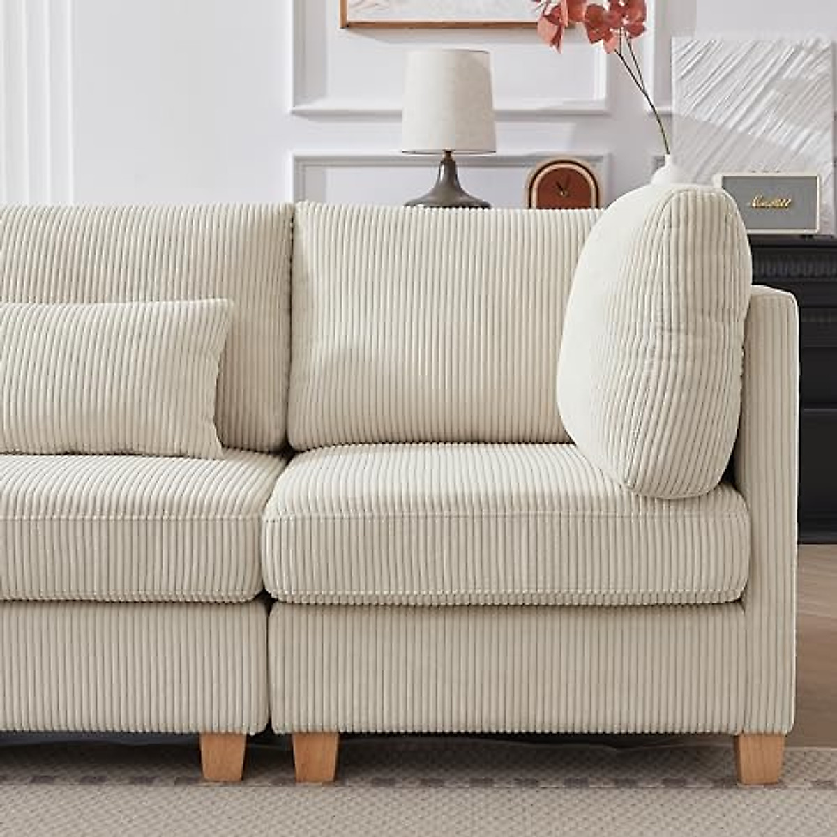 Eafurn Free Combination Reversible Modular Sectional Couch with Movable Ottoman Sets, Modern Corduroy Upholstered Convertible Sleeper Sofa Bed, Deep Seat Leisure Lounge Sofabed for Living Room Office