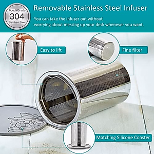 950ml/30oz Glass Teapot Kettle with Removable Stainless Steel Infuser & Matching Silicone Coasters, Stovetop & Microwave Safe Tea Pot for Loose Leaf Tea & Blooming Tea