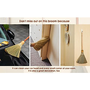 MISCRANAST. Small Natural Whisk Broom with Wood Handle Retro Nature. Vietnamese Soft Straw Broom for Cleaning. Use it as a Decoration, Wedding, Witch Broom, Broomstick Halloween, Mini Straw Broom
