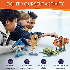 DIY 3D Wooden Puzzle Bundle– Colorful Sea Animals Models Building Kits for Kids & Adults- Educational STEM Brain Teasers Puzzles - Wood Crafts Gifts for Boys and Girls- Ages 8-9-10-11-12