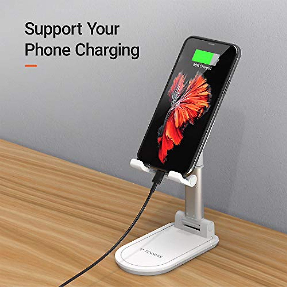 TORRAS Foldable Cell Phone Stand for Desk [Ultra-Portable] Adjustable Desktop Phone Holder Thick Case Friendly Phone Dock Compatible for iPhone 13 12 11 Pro Max, Samsung Galaxy S21+Ultra Note 20 & All