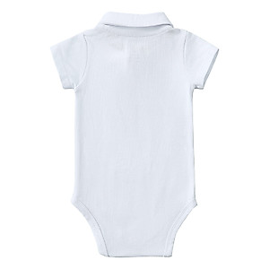 ROMPERINBOX Newborn Baby Boy Collared Onsies Polo Shirt Bodysuit Pique Solid Color Mesh Bubble Short Sleeve Romper Clothes (White, 3-6 Months)