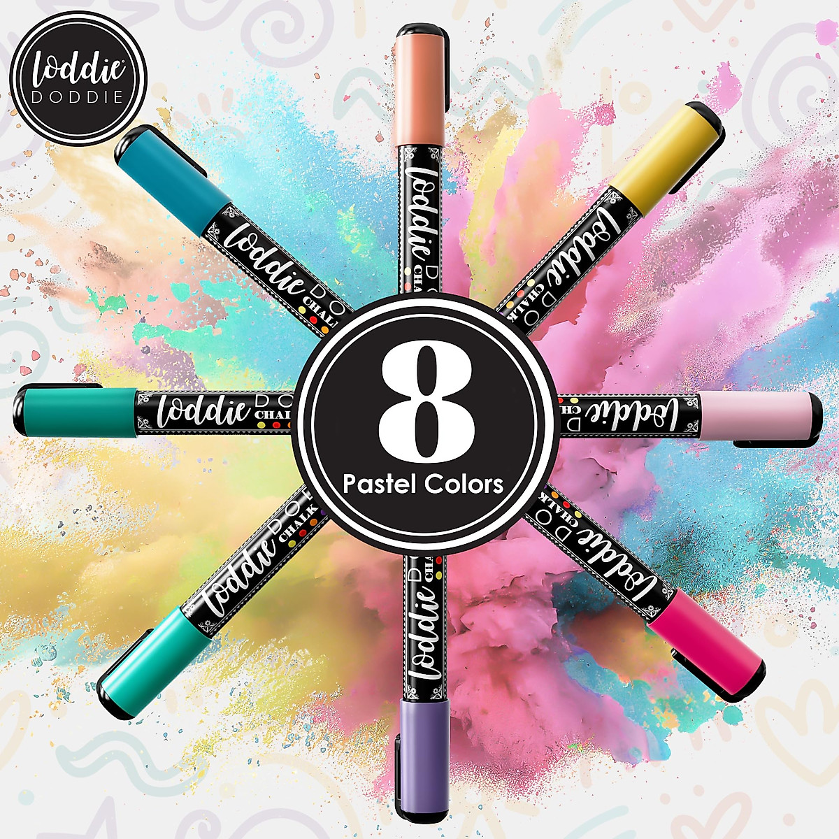Loddie Doddie Liquid Chalk Markers for Chalkboard - 6mm Reversible Chisel and Bullet Tips, Chalkboard Markers Erasable, Macaron Pastel Chalk Pens 8 Count