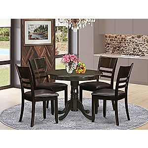 East West Furniture ANLY5-CAP-LC 5 Piece Kitchen Table & Chairs Set Includes a Round Room Table with Pedestal and 4 Faux Leather Upholstered Dining Chairs, 36x36 Inch, Cappuccino