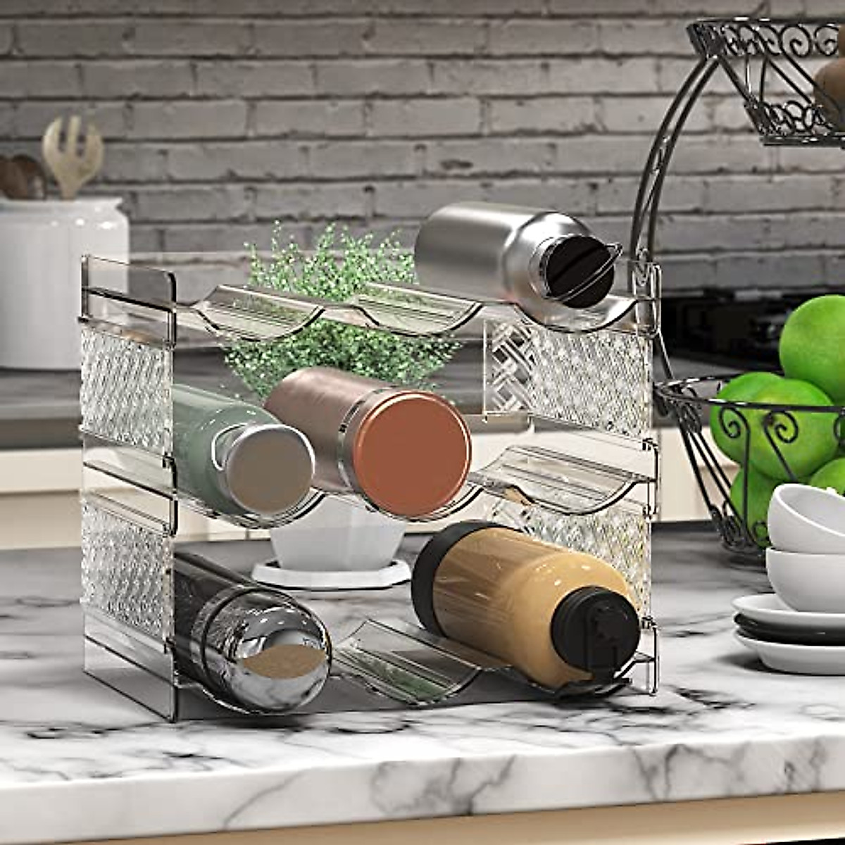 Simple Houseware 3-Tier Stackable Water Bottle Storage Organizer, Clear