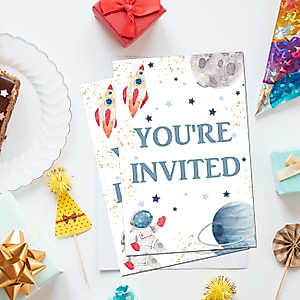 Outer Space First Trip Around the Sun 1st Birthday Party Invitations with Envelopes Set of 20 Astronaut Galaxy Space First Birthday Invites Fill in Blank