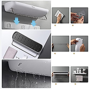 YOMEAN Bathroom Shower Caddy Stylish Shelf Design,Wall Mounted Organizer Basket With Towel Rail,Strong Self Adhesive Storage Rack for Toilet Kitchen,No Drilling (White/Black)