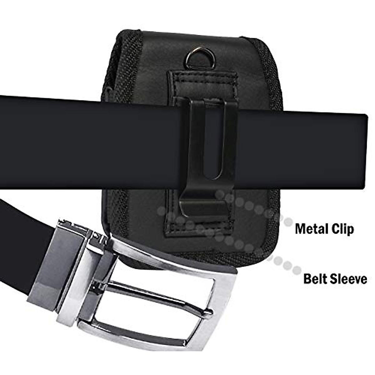 Case for RAZR Flip Phone, Nakedcellphone Black Vegan Leather Vertical Pouch [with Belt Loop, Metal Clip, Magnetic Closure] for Motorola Moto RAZR+ 2023/2020/2019