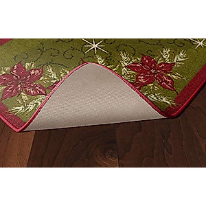 Brumlow MILLS Poinsettia Joy Holidays Washable Festive Floral Indoor or Outdoor Christmas Rug for Living or Dining Room, Bedroom and Kitchen Area, 30" x46" , Green