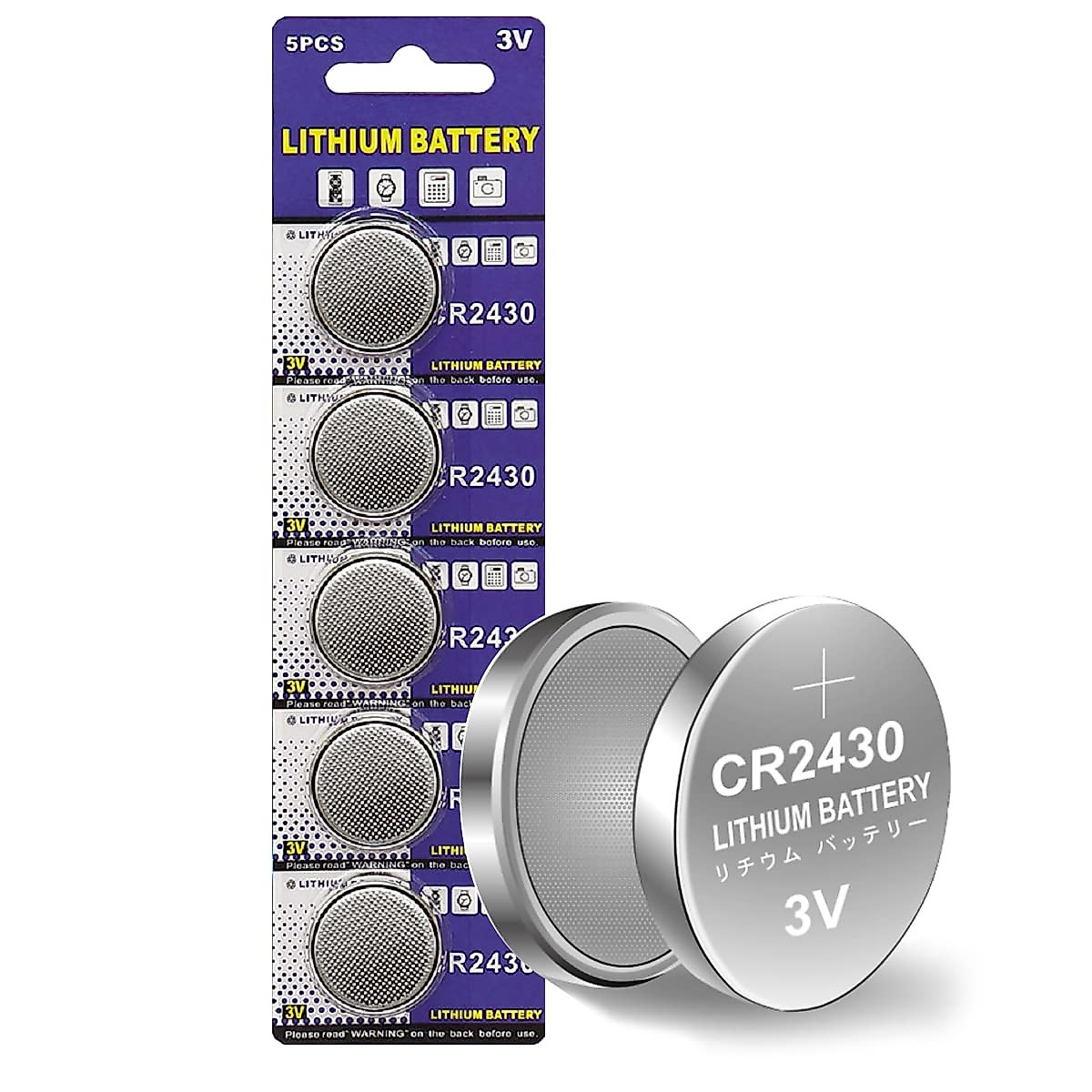 Cotchear 5Pcs CR2430 Button Battery 3V Electronic Lithium Coin Cell Batteries DL2430 BR2430 ECR2430 KL2430 EE6229 for Watch Toy Clocks