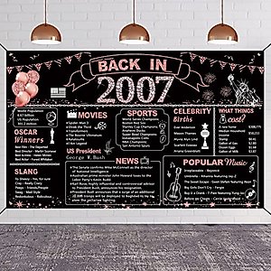 DARUNAXY Sweet 16 Rose Gold Party Decoration, Back in 2007 16th Birthay Banner for Girls 16 Years Old Birthday Photography Background Vintage 2007 Poster Backdrop for Women 16th Class Reunion Supplies