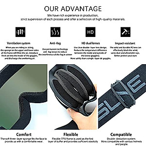 SPOSUNE Motorcycle ATV Goggles with Dual Lens Soft foam, Anti-fog Ski Goggle for Men Women Dirt Bike Off Road Motocross