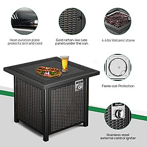 Cecarol Gas Propane Fire Pits with Lid and Lava Rock,50,000 BTU Outdoor Fire Pit Table Easy to Assemble, Steel Fire Table with ETL Certified for Outside Add Ambience to Gatherings (28In, Black)