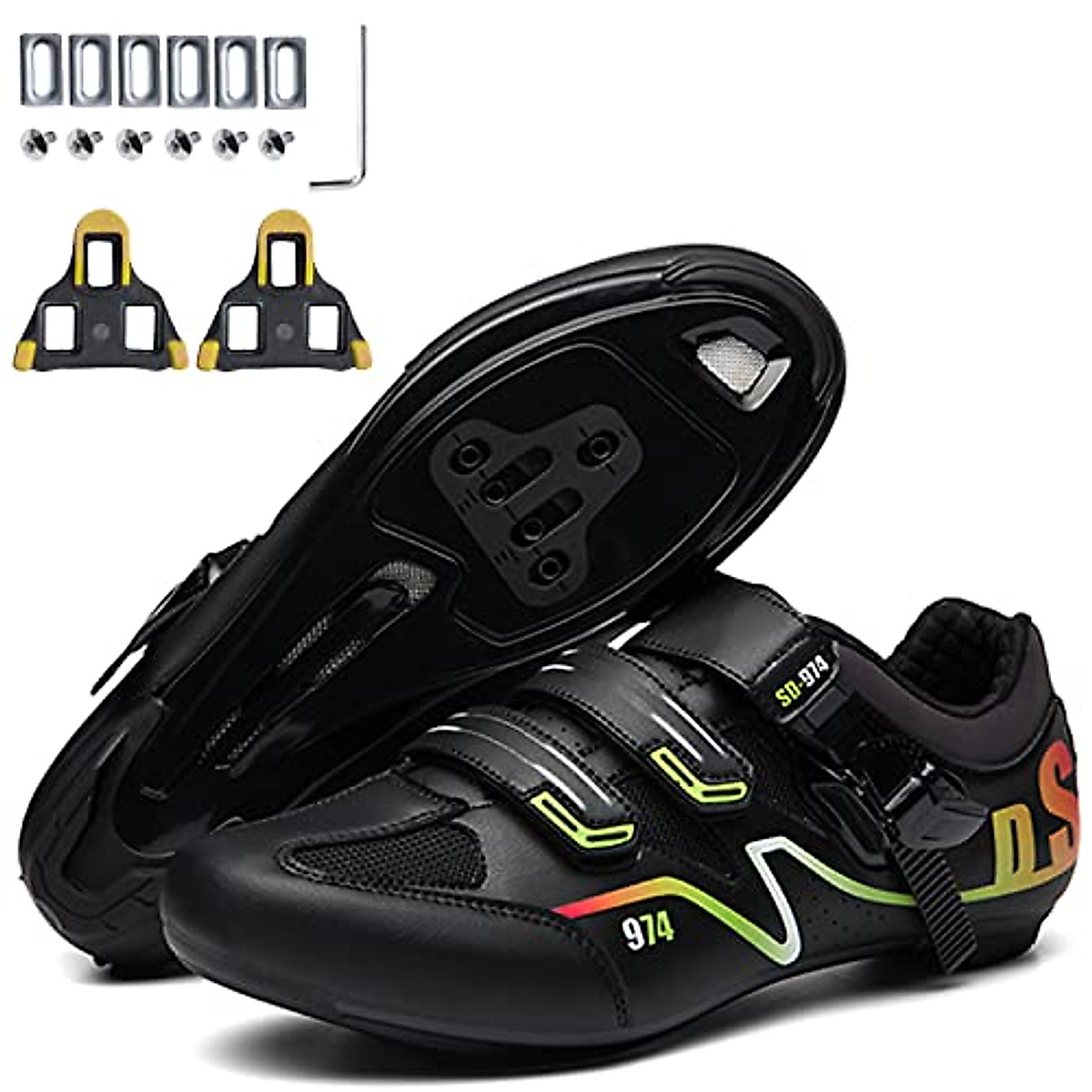 SDEQA Cycling Shoes for Men's Women's Unisex Road Bike Indooor Outdoor Cycling Shoes Compatible with Shimano SPD & Look Delta Compatible with Peloton Bike Shoes,Black,7