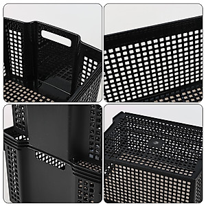 Eagrye Set of 12 Black Plastic Storage Basket for Pantry Organizing, Plastic Stackable Storage Basket for Shelf